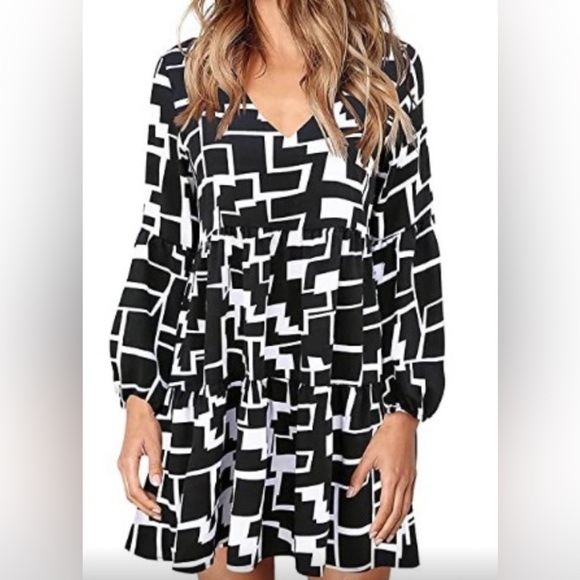 Dresses | Black And White Geometric Dress | Poshmark
